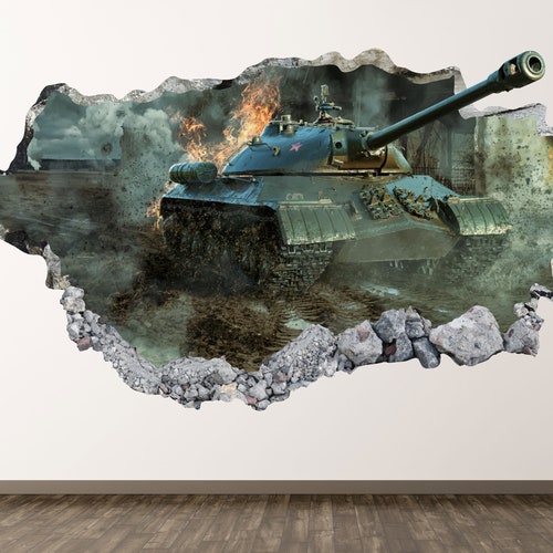 War Tank Wall Decal Camouflage 3D Smashed Wall Art Sticker - Etsy