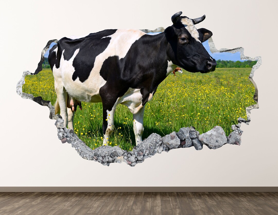 Calcomanía de la pared de la vaca animal granja 3D aplastado - Etsy España