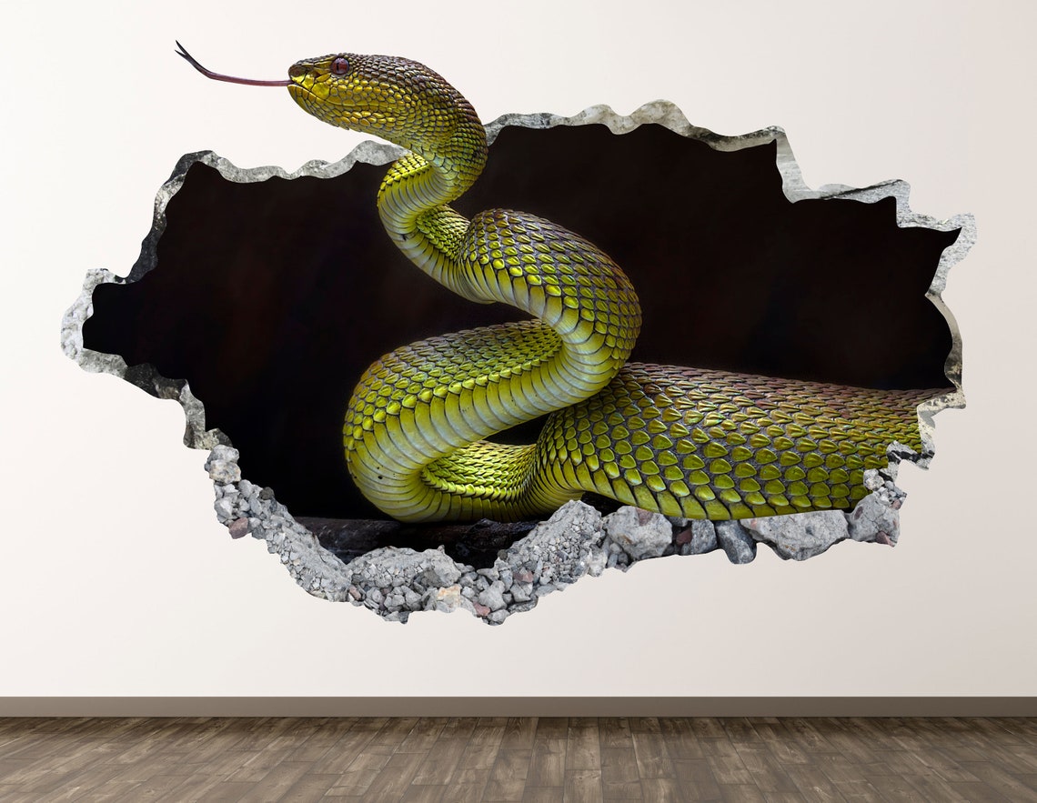 Green Snake Wall Decal Wild Animal 3D Smashed Wall Art - Etsy