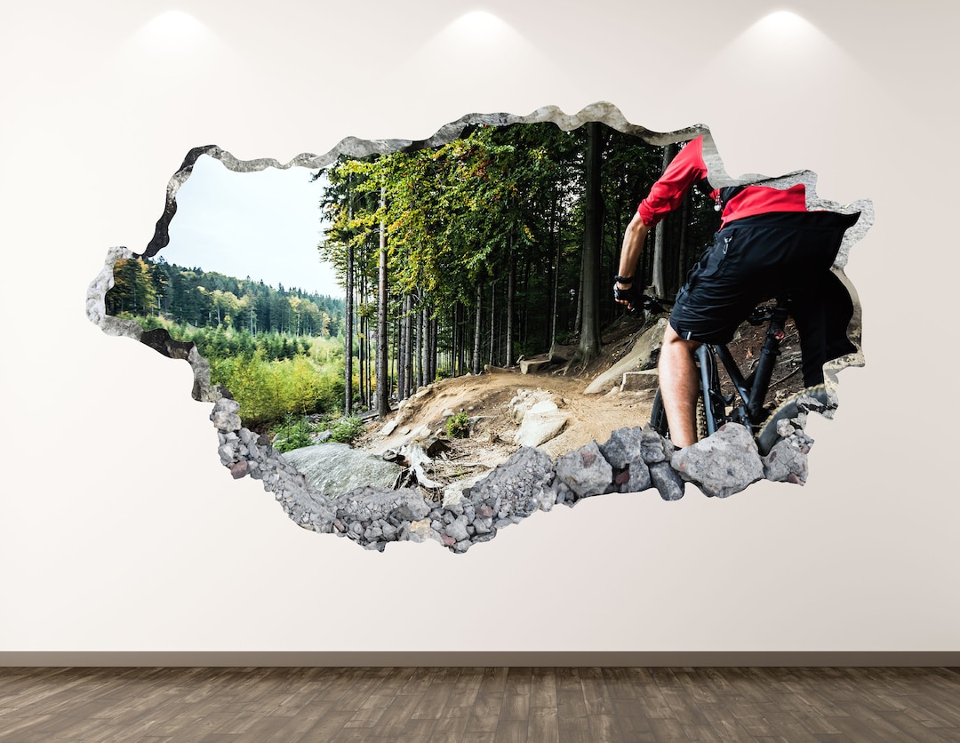 Bike Wall Decal - Mountain 3D Smashed Wall Art Sticker Kids Decor Vinyl ...