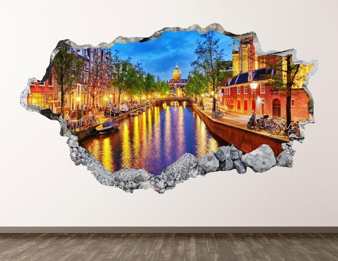 Amsterdam Wall Decal - City 3D Smashed Wall Art Sticker Kids Room Decor ...