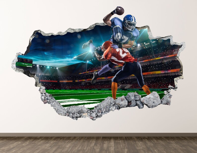 Football Wall Decal American 3D Smashed Wall Art Sticker - Etsy