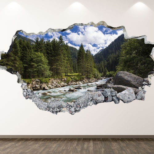 Mountain Wall Decal River Forest 3D Smashed Wall Art Sticker - Etsy