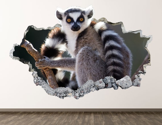 Wild Lemur Wall Decal Animal 3D Smashed Wall Art Sticker - Etsy