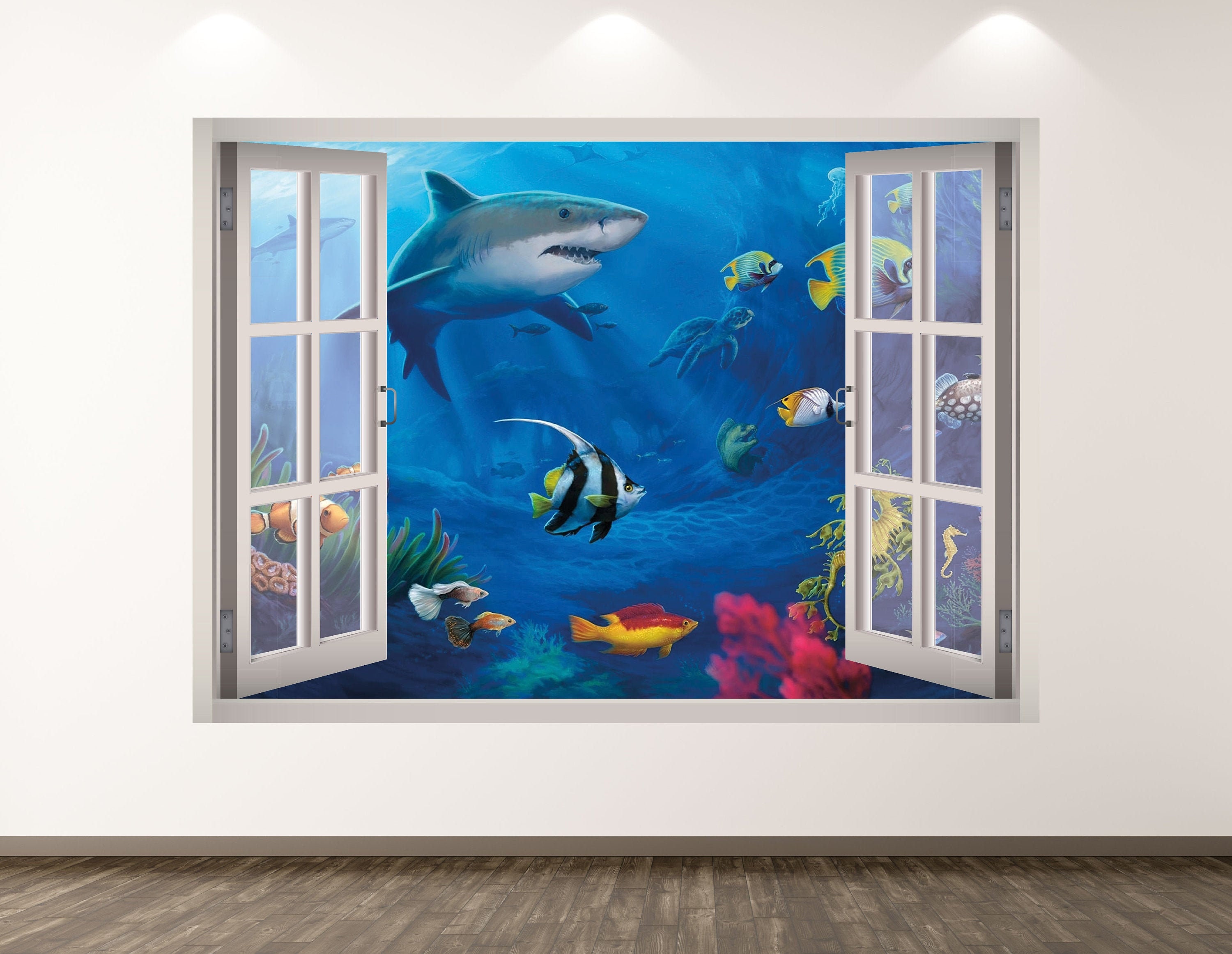 Shark Wall Decal Aquarium 3D Window Wall Art Sticker Kids | Etsy