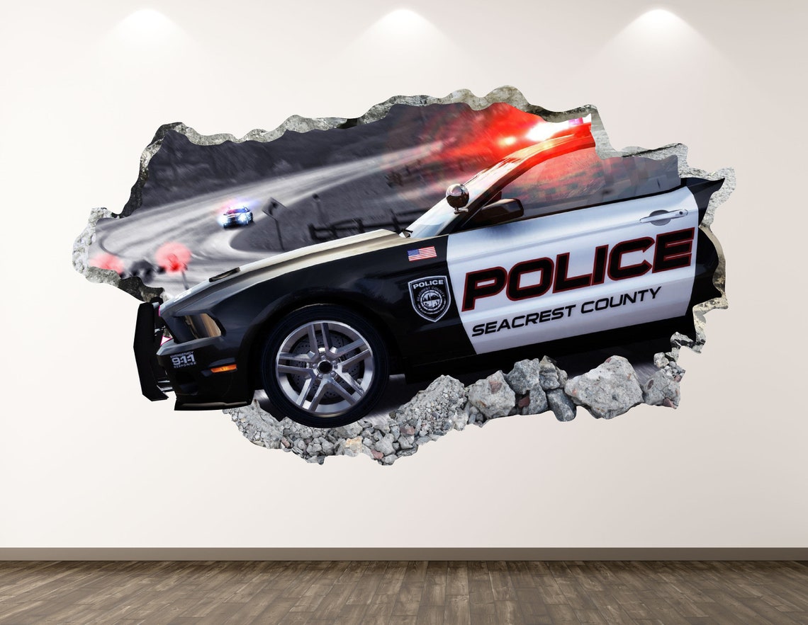 Police Patrol Wall Decal Car 3D Smashed Wall Art Sticker | Etsy