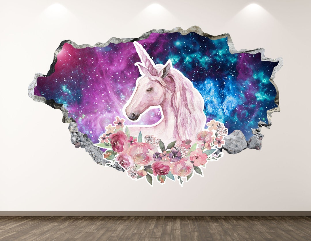 Unicorn Wall Decal - Magic 3D Smashed Wall Art Sticker Kids Decor Vinyl ...