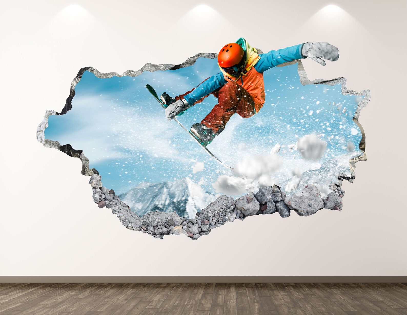 Snowboard Wall Decal Snow 3D Smashed Wall Art Sticker Kids - Etsy