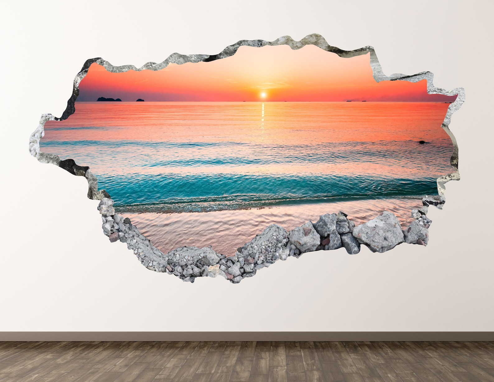 Beach Wall Decal Shore Sunset 3D Smashed Wall Art Sticker - Etsy