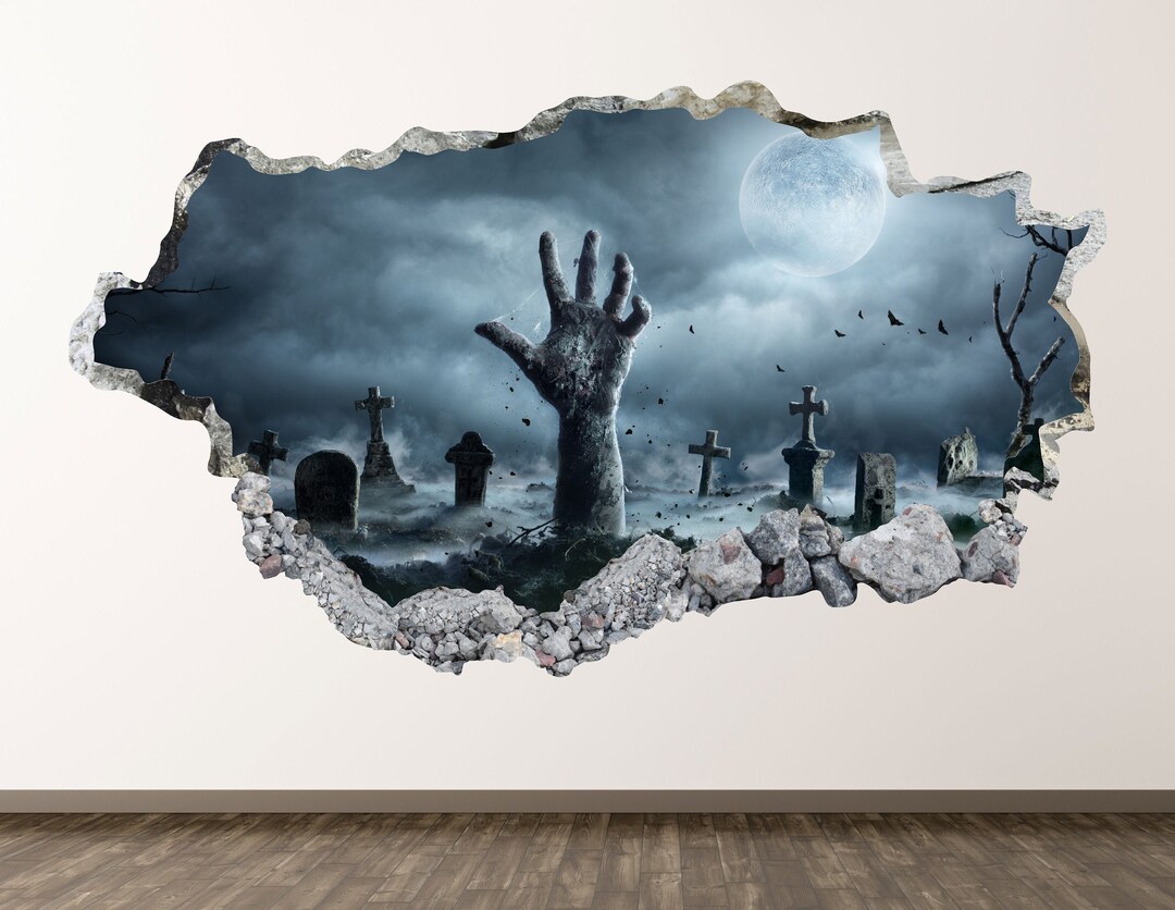 Cemetery Wall Decal - Horror Scary 3D Smashed Wall Art Sticker Kids ...