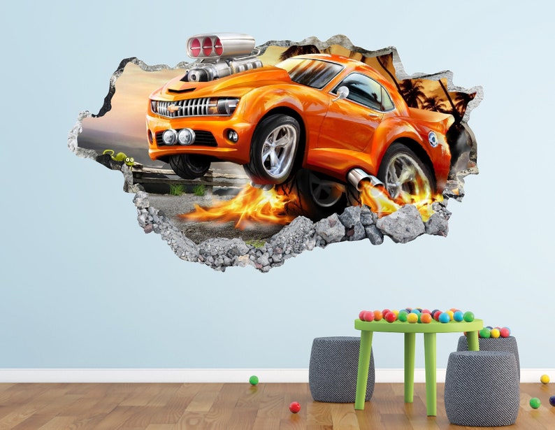Cartoon Car Wall Decal Sport 3D Smashed Wall Art Sticker - Etsy