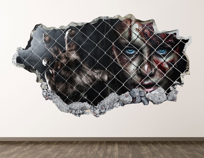 Zombie Girl Wall Decal Horror Zone 3D Smashed Wall Art | Etsy