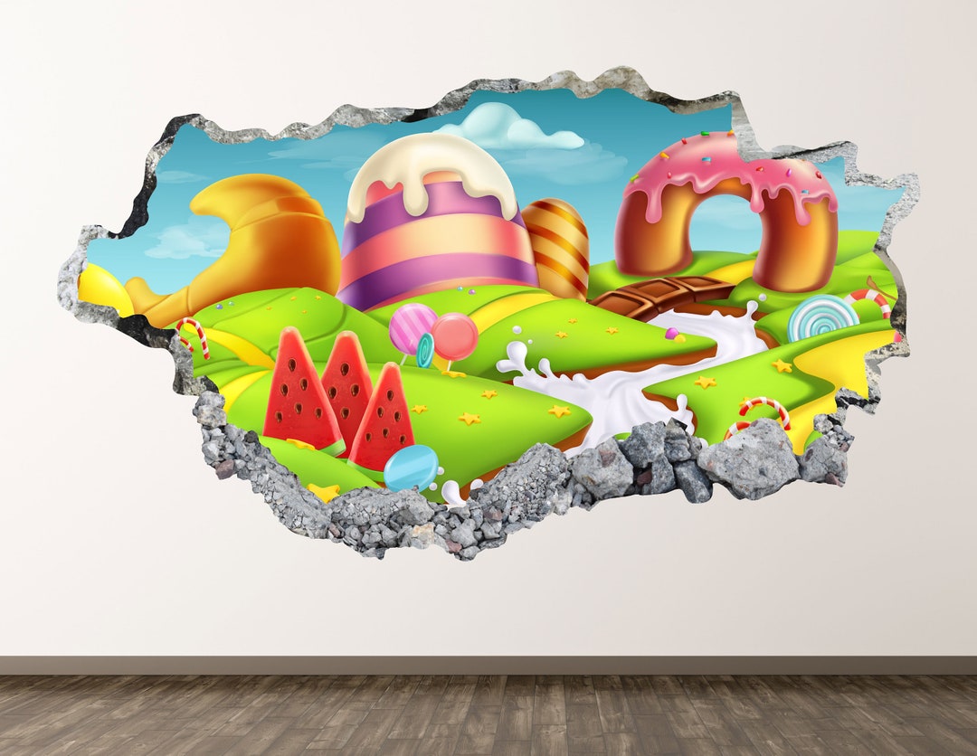 Candy Land Wall Decal - Fantasy 3D Smashed Wall Art Sticker Kids Room ...