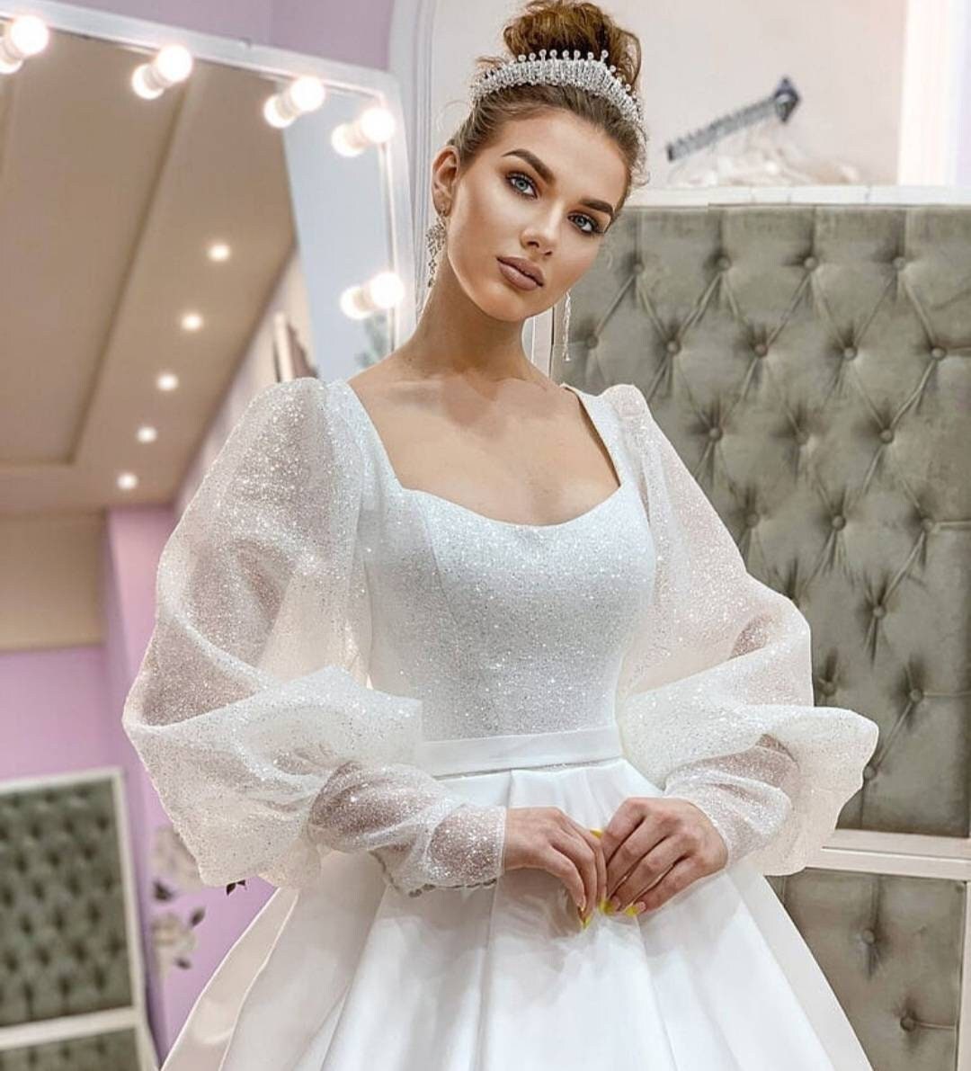 Detachable Sleeves With Puffy Shoulderswhite Shiny Removable - Etsy