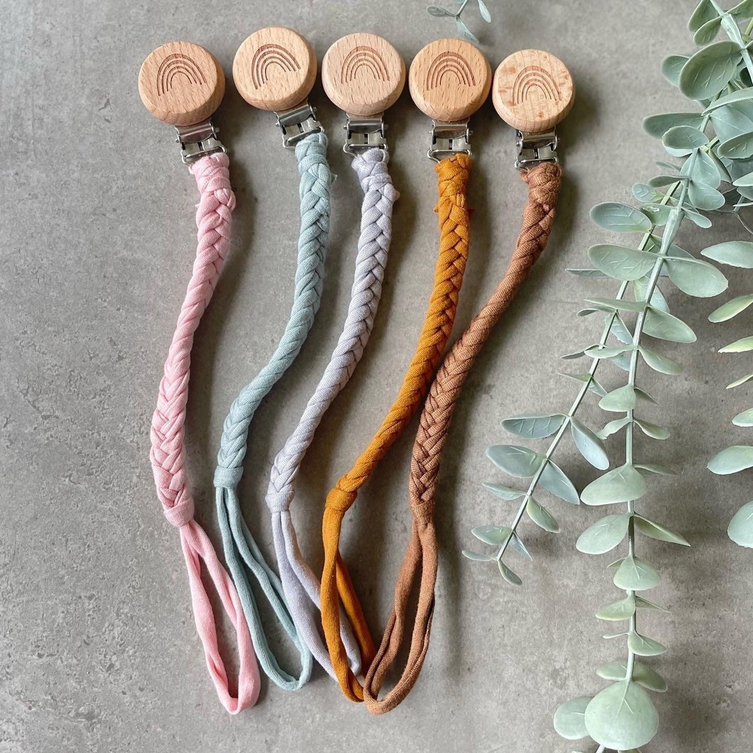 Cotton Plaited Dummy Clip: Boho Wooden Rainbow Pacifier Chain - Etsy