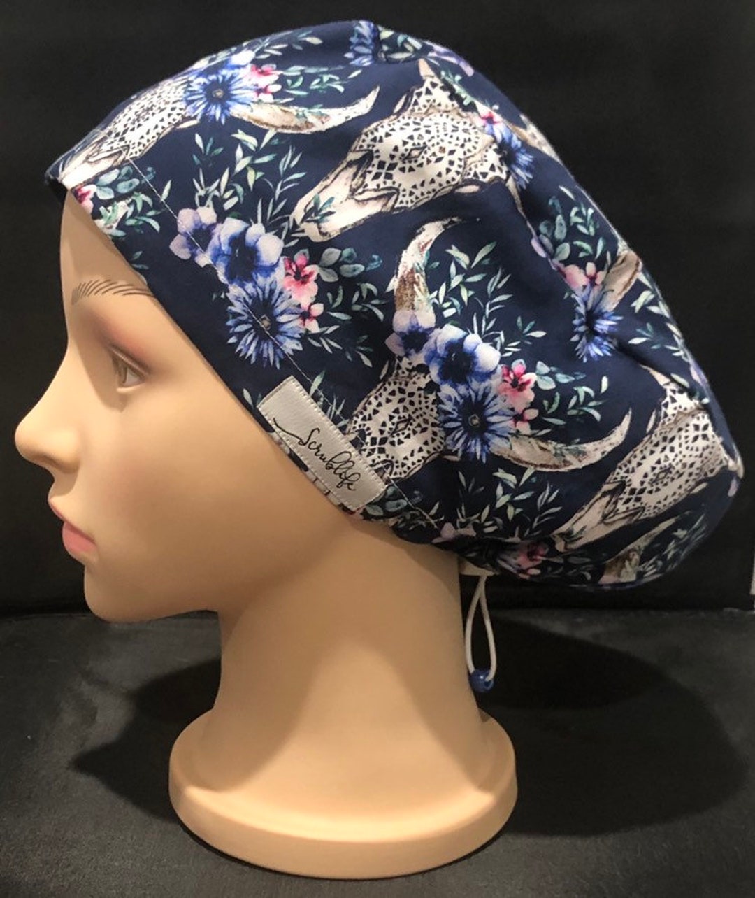 Longhorn Skulls in Navy Scrub Hat for Women,scrub Cap, Scrub Cap for ...