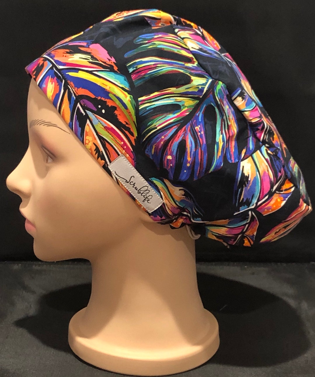 Tropical Leaves in Black - Scrub Hat for Women,scrub Cap, Scrub Cap for ...