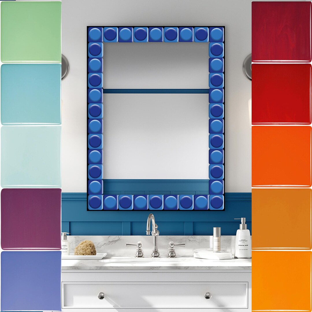 Custom Glass Tile Mirror: Modern Mosaic Home Decor, Customizable Colors ...