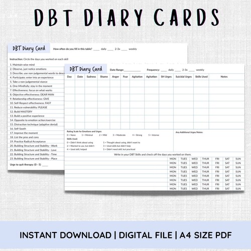DBT Diary Cards Diary Card Worksheet & DBT Skills Tracker - Etsy Canada