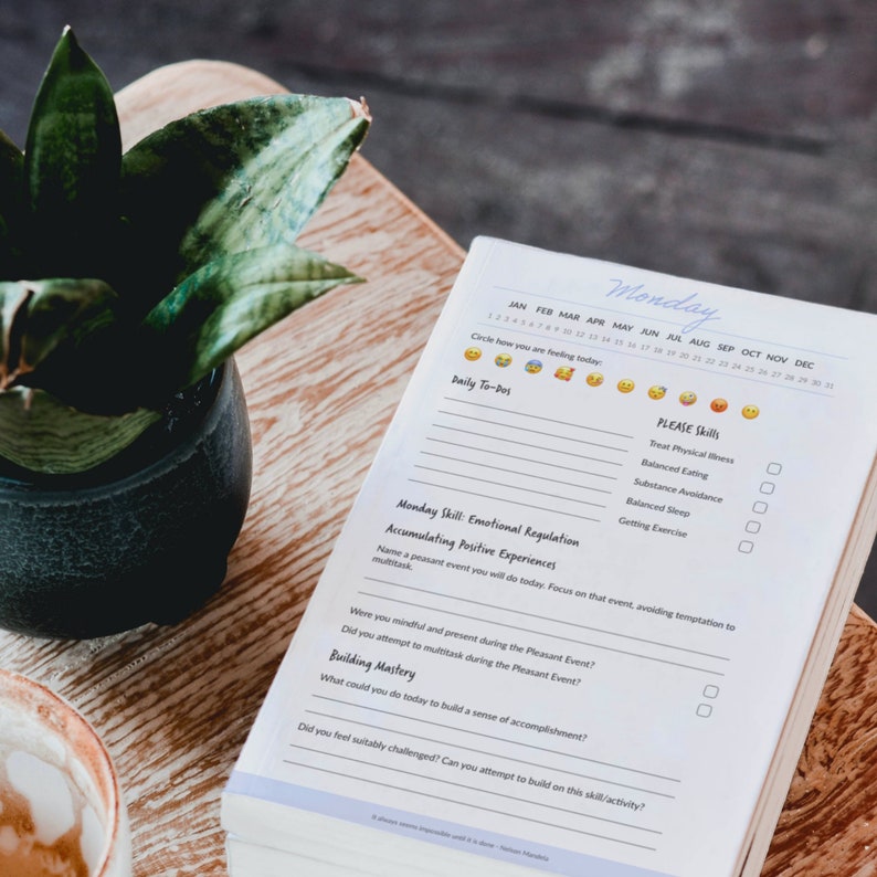 DBT Skills Daily Planner + BONUS Pleasurable Events Prompts | BPD ...