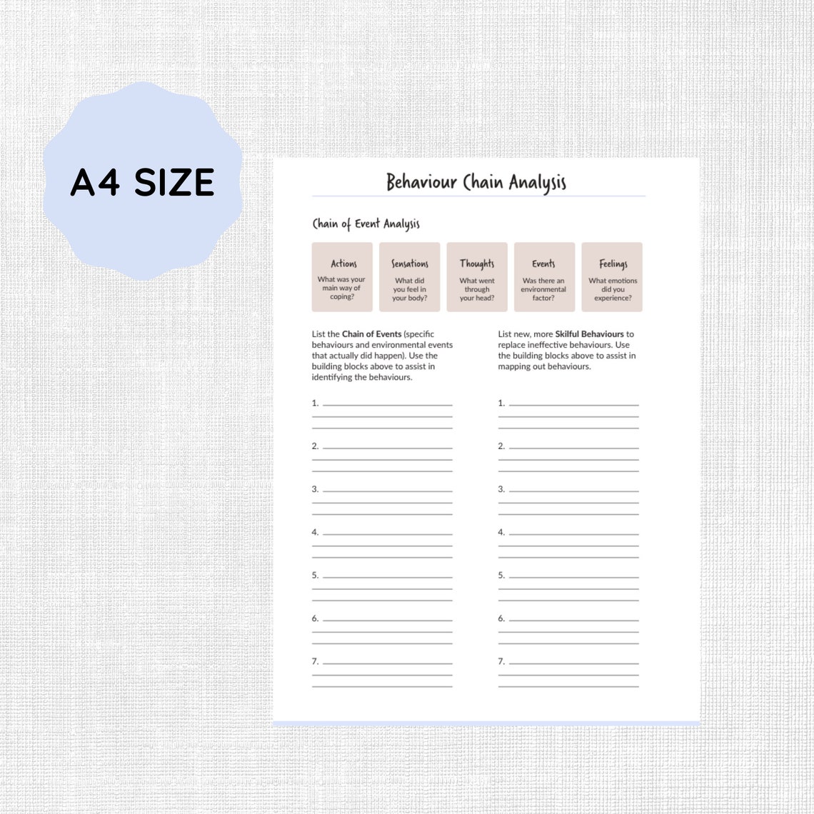 Behavioural Chain Analysis Worksheet BONUS Affirmations - Etsy