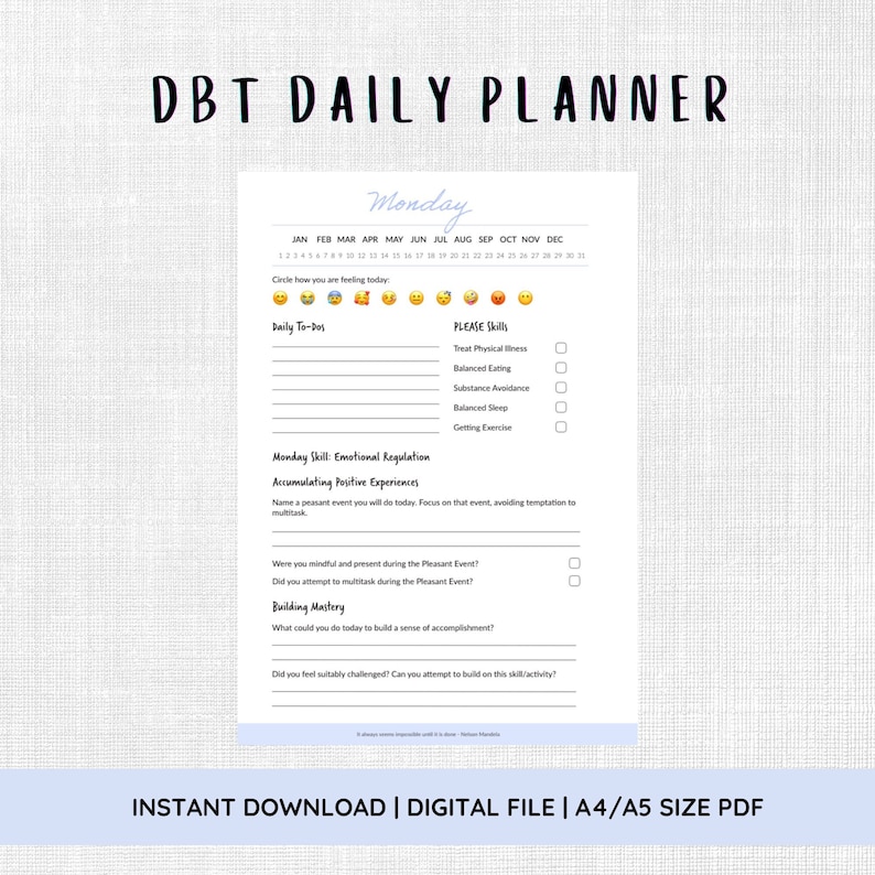 DBT Skills Daily Planner + BONUS Pleasurable Events Prompts | BPD ...