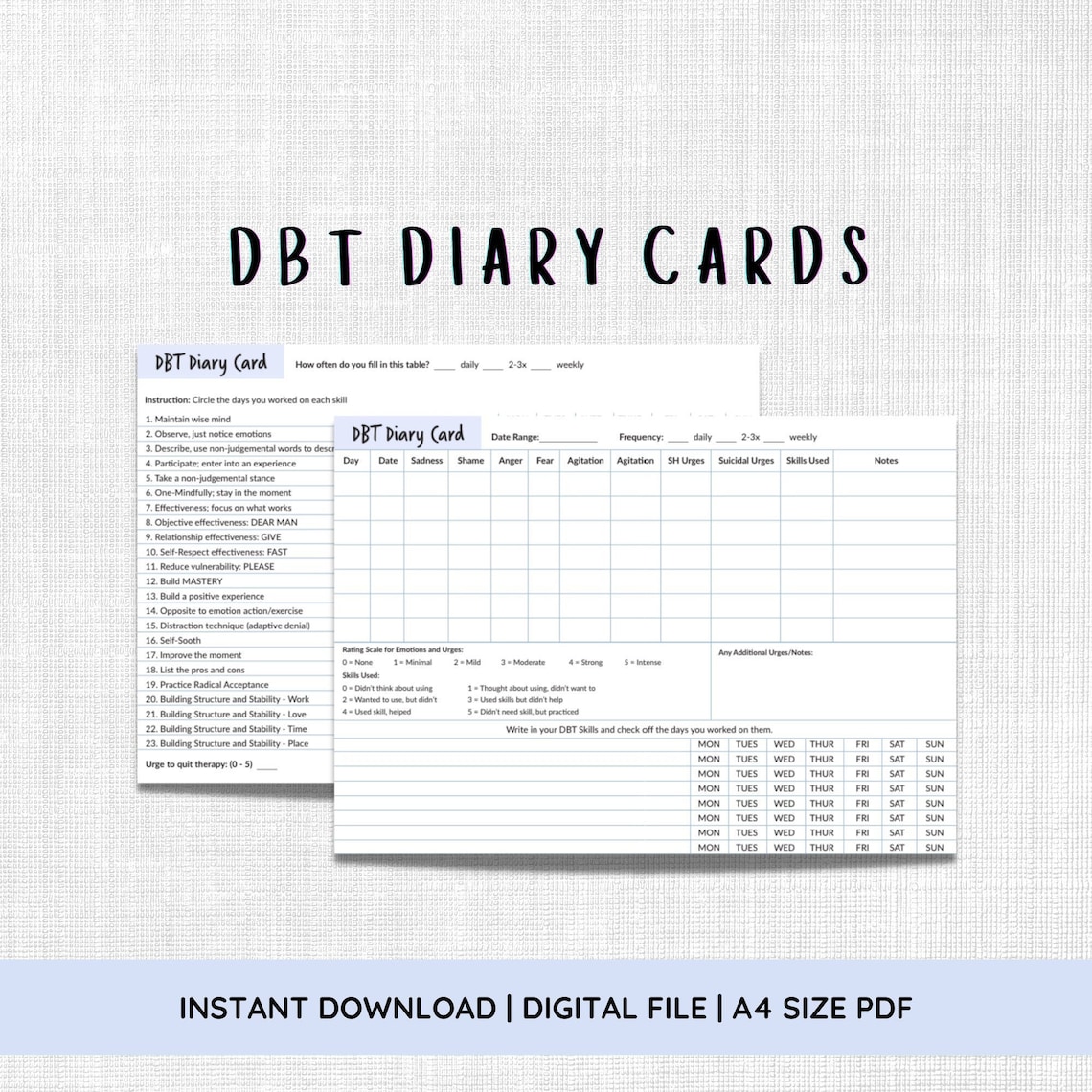 DBT Diary Cards Diary Card Worksheet & DBT Skills Tracker - Etsy Canada