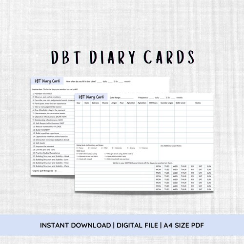 DBT Diary Cards Diary Card Worksheet & DBT Skills Tracker - Etsy Canada
