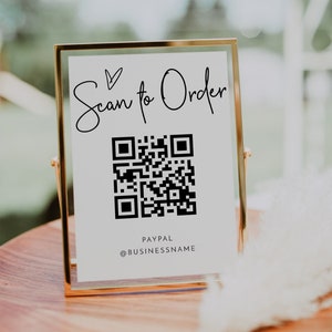 QR Code Sign Printable, Scan to Order Sign Template, QR Code Editable ...