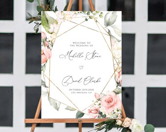 Blush Welcome Sign Editable Template Navy and Gold Wedding | Etsy