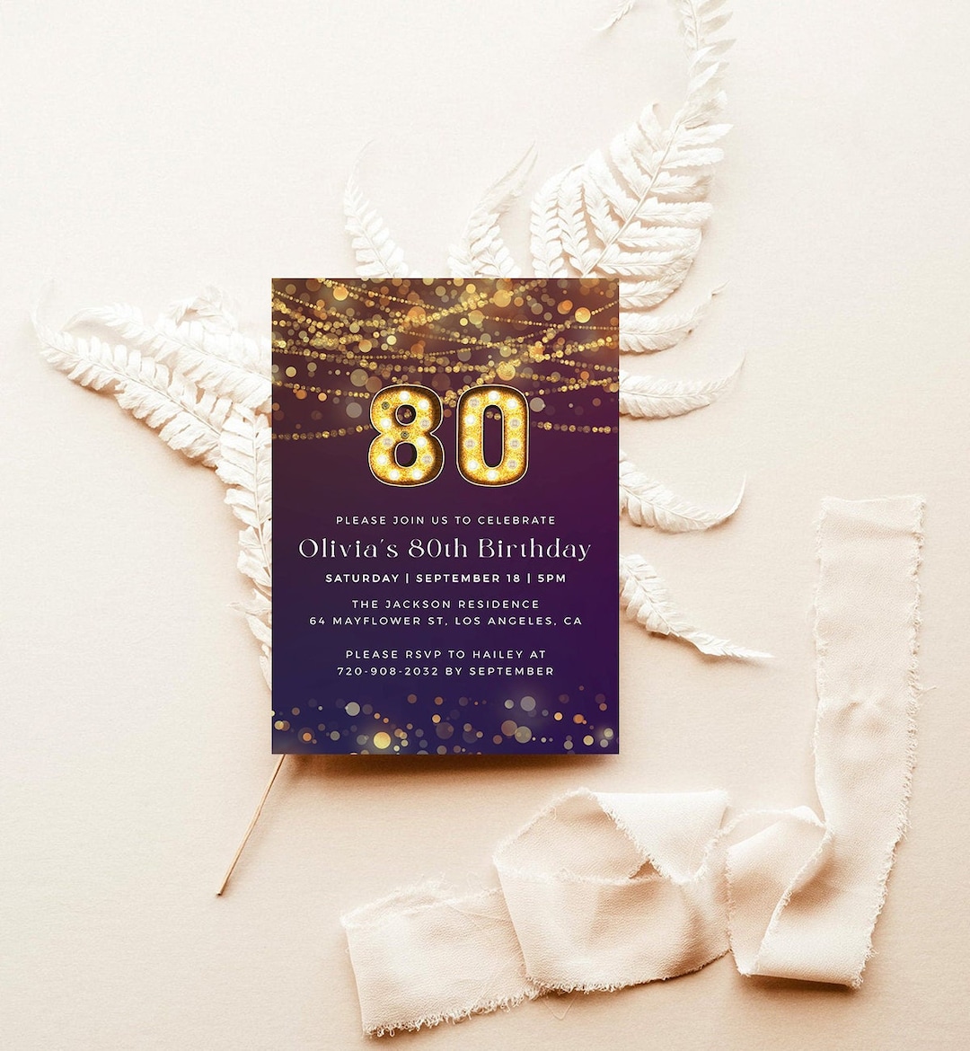 80th Birthday Invitation Template, Modern Printable Birthday Invite ...