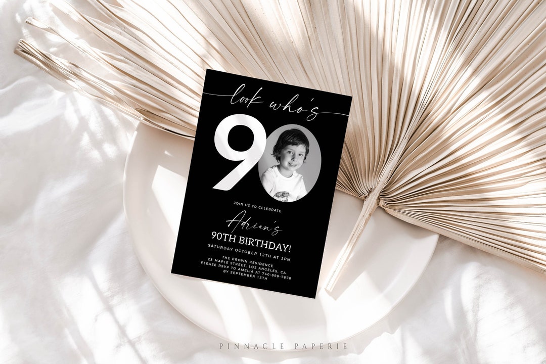 Male 90th Birthday Invitation Template, Look Who's 90, Photo 90th ...