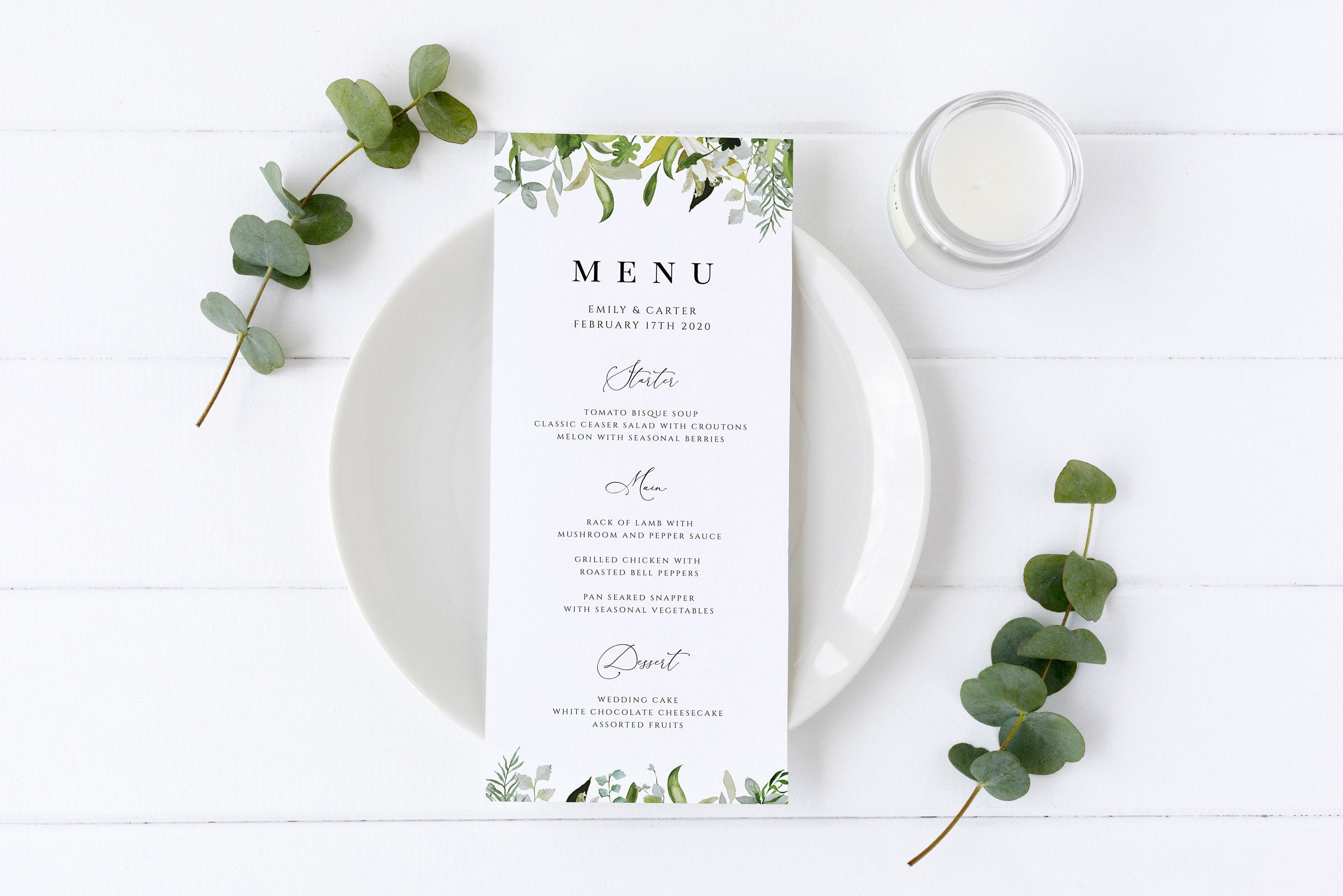 Greenery Wedding Menu Template Foliage Wedding Menu Card - Etsy
