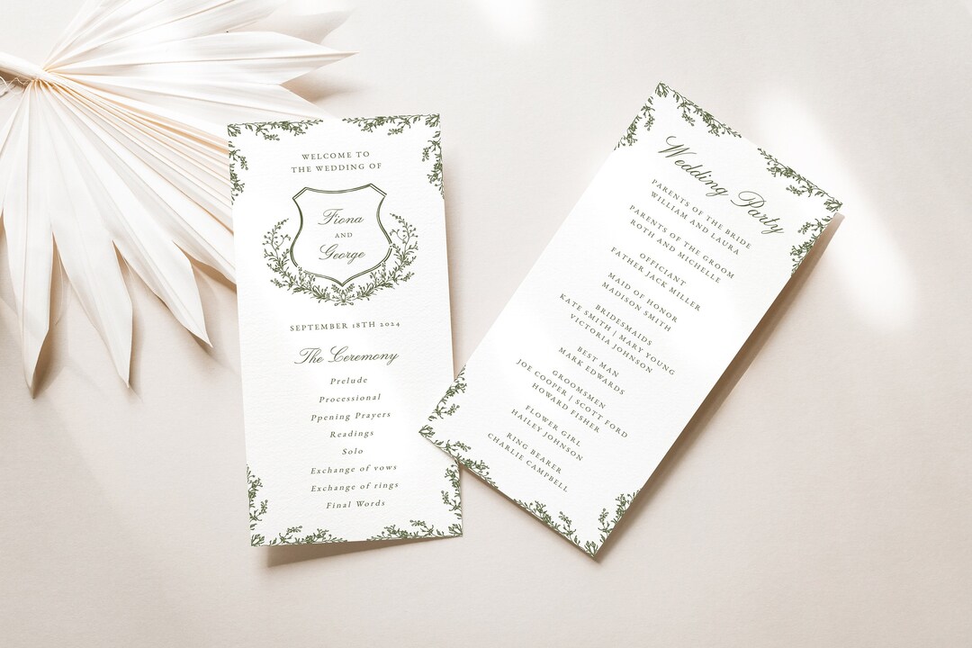 Elegant Floral Wedding Program Template, Sage Green Chinoiserie Wedding ...