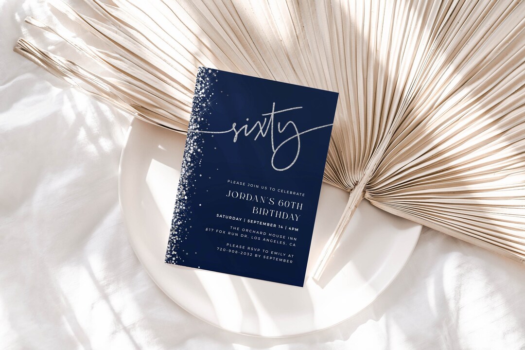 Editable Navy Birthday Invitation Template, Gender Neutral 60th ...