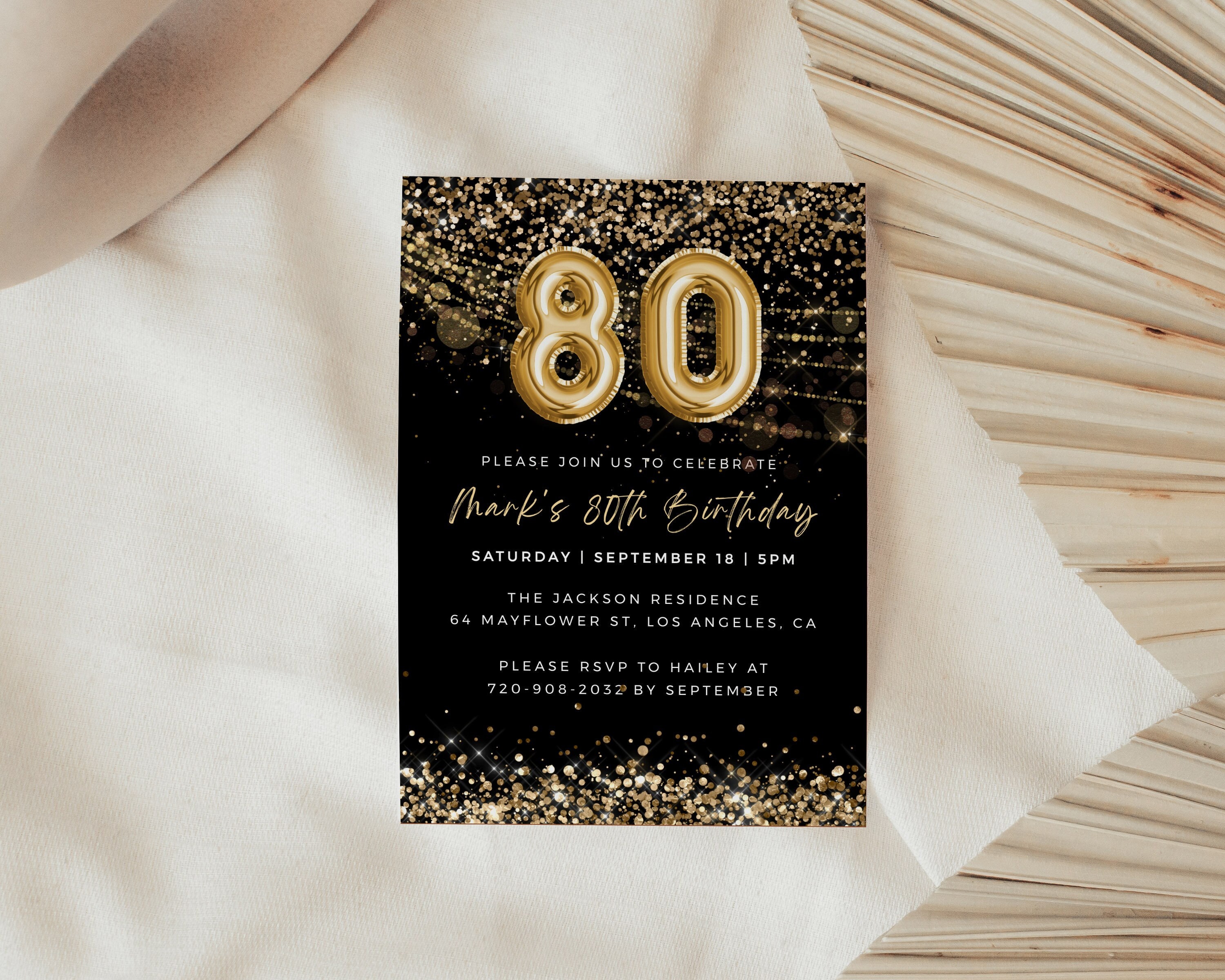 80th Birthday Invitation Template, Modern Printable Birthday Invite ...