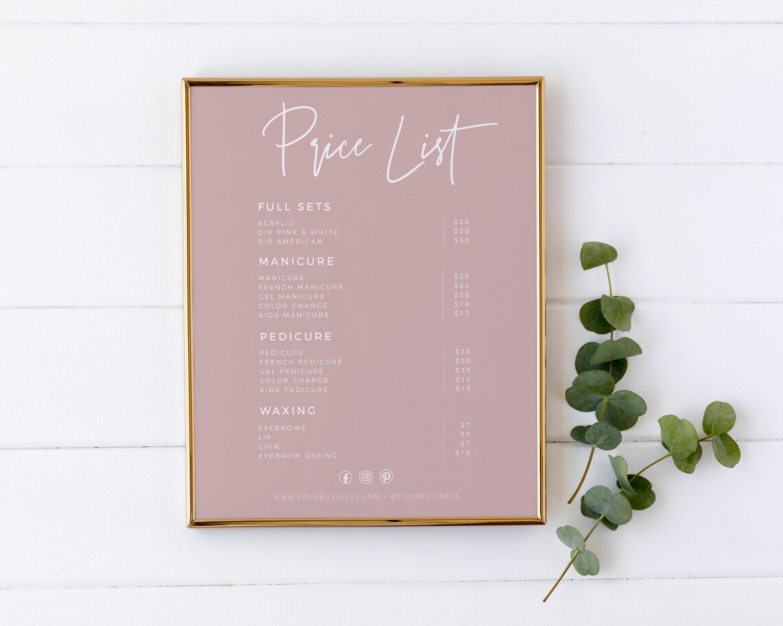 Minimal Pricing Sheet Price List Template Editable Price - Etsy