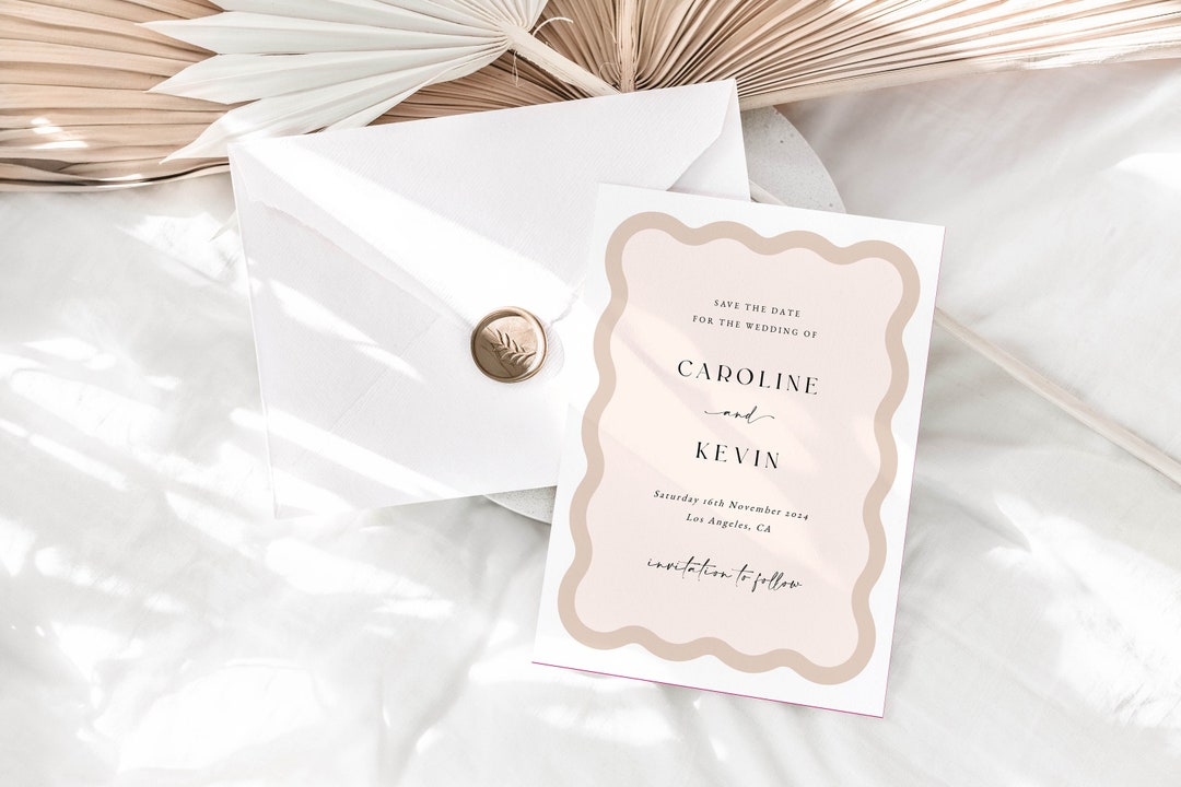 Beige Wavy Save the Date Template, Wave Border Save the Date Template ...