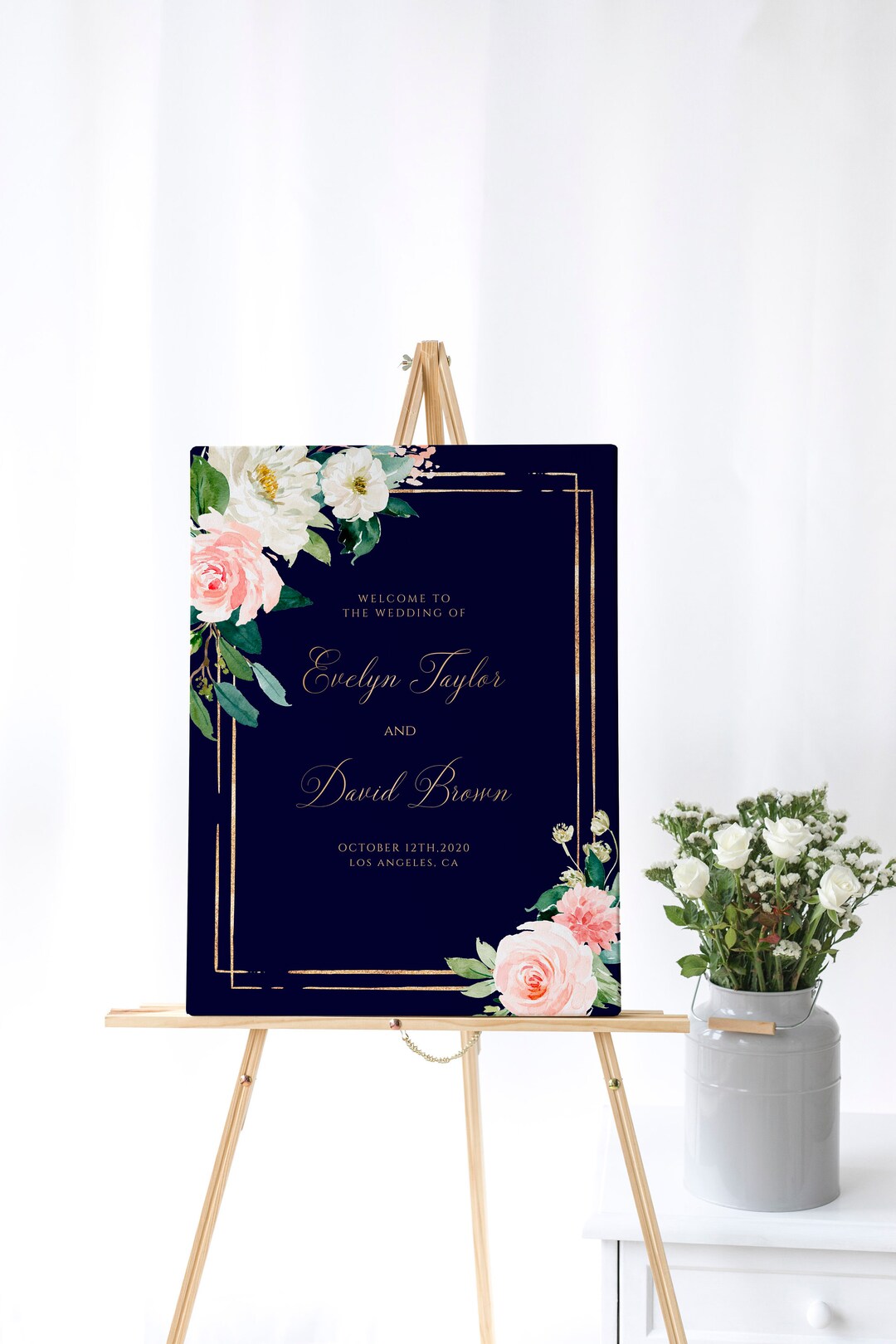 Blush Welcome Sign Editable Template Navy and Gold Wedding Welcome Sign ...