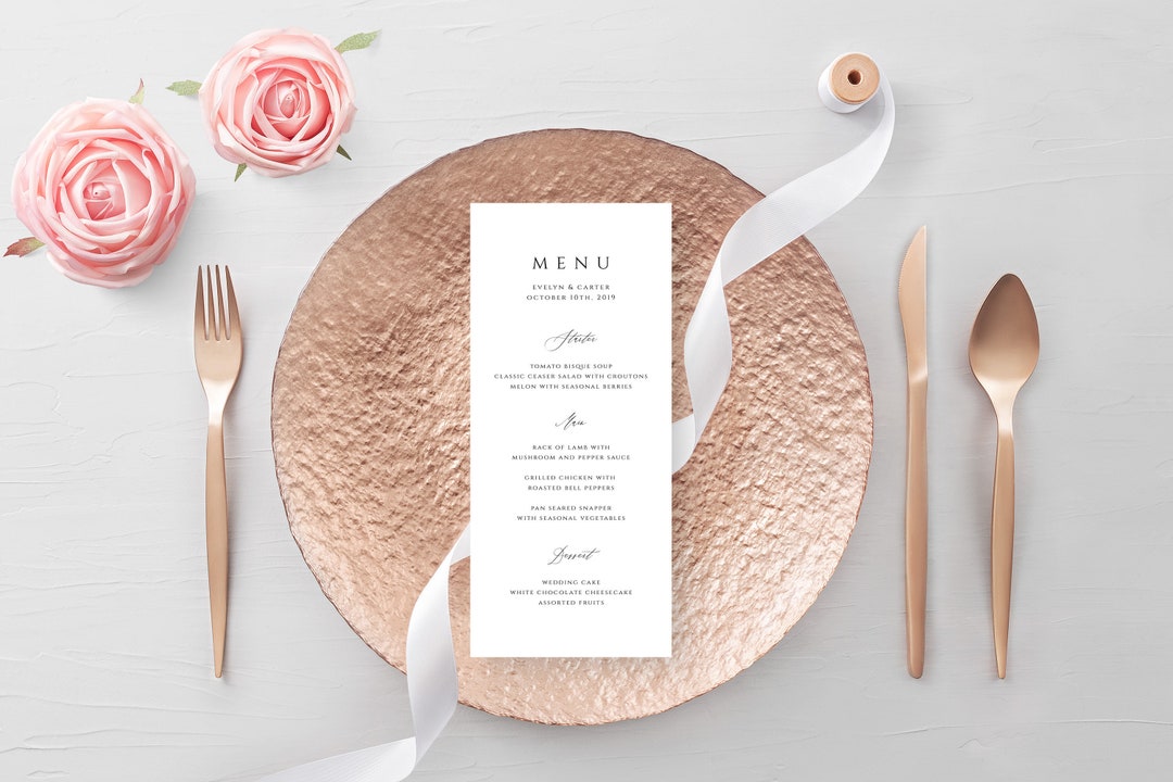 Minimalist Wedding Menu Template, Simple Wedding Menu Printable ...