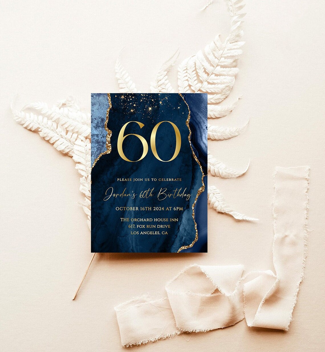 Elegant 60th Birthday Invitation Template, Modern 60th Birthday ...