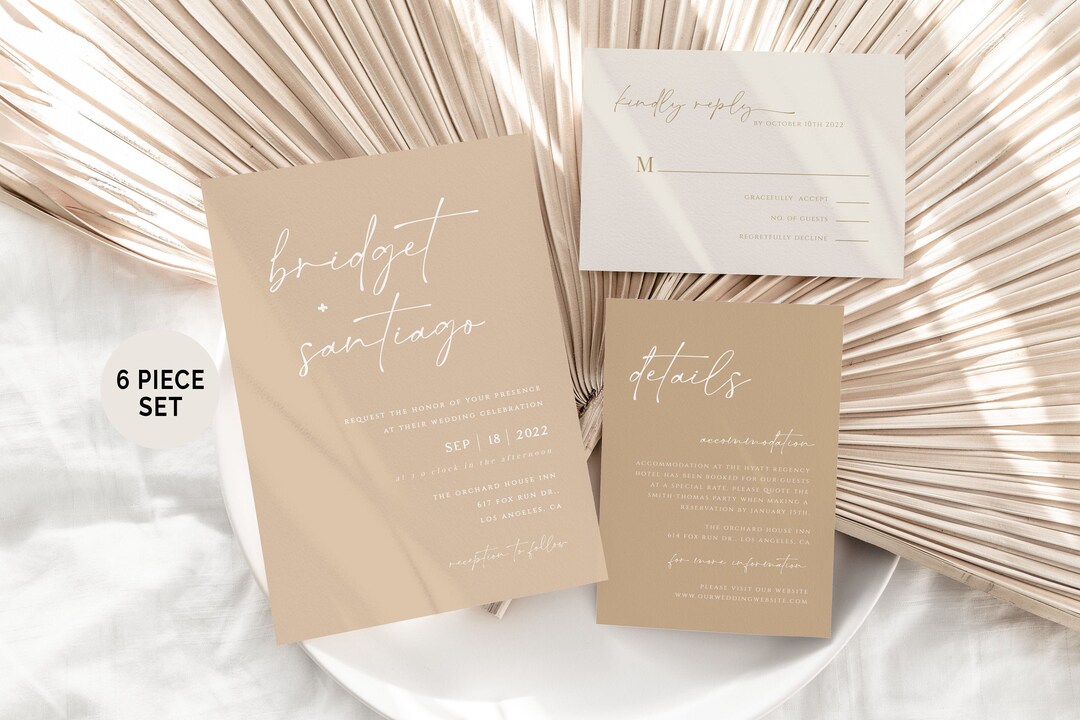 Beige Modern Wedding Invitation Suite Template, Neutral Wedding Invite ...