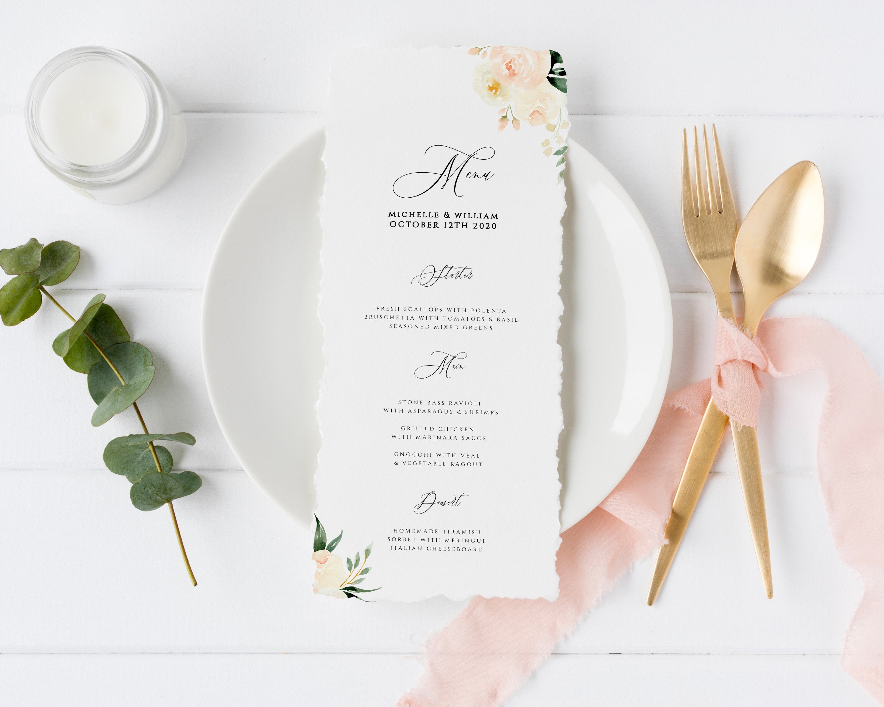 Greenery Wedding Menu Editable Template Blush and Ivory Menu - Etsy