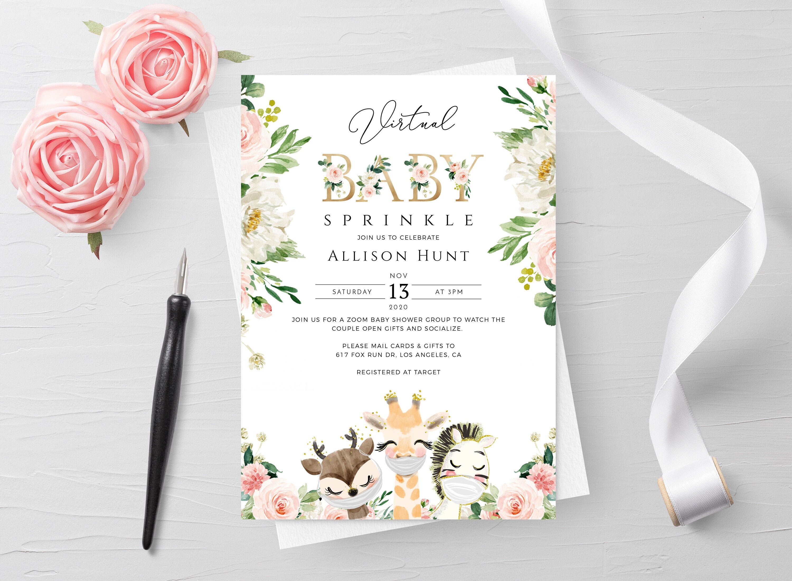 Editable Blush Virtual Baby Shower Invitation Blush Floral - Etsy