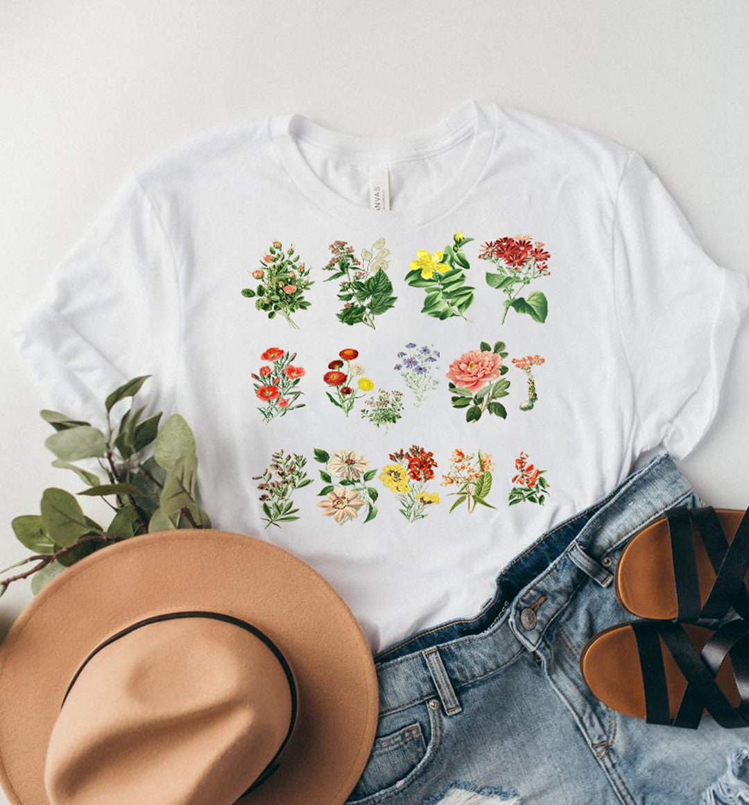 Floral T-shirt - Botanical Shirt,flower T-shirt,vintage Botanical Print ...
