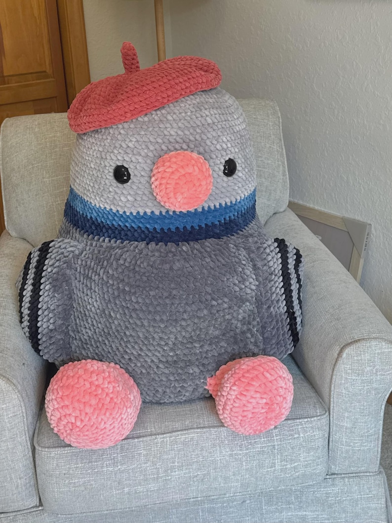 Crochet Giant Pigeon PDF Pattern: Kevin the Pigeon Plushie With Beret ...