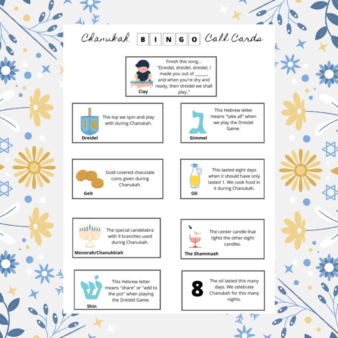 Chanukah Bingo, Hanukah Bingo, Hanukkah Bingo, Chanukah Games, Hanukkah ...