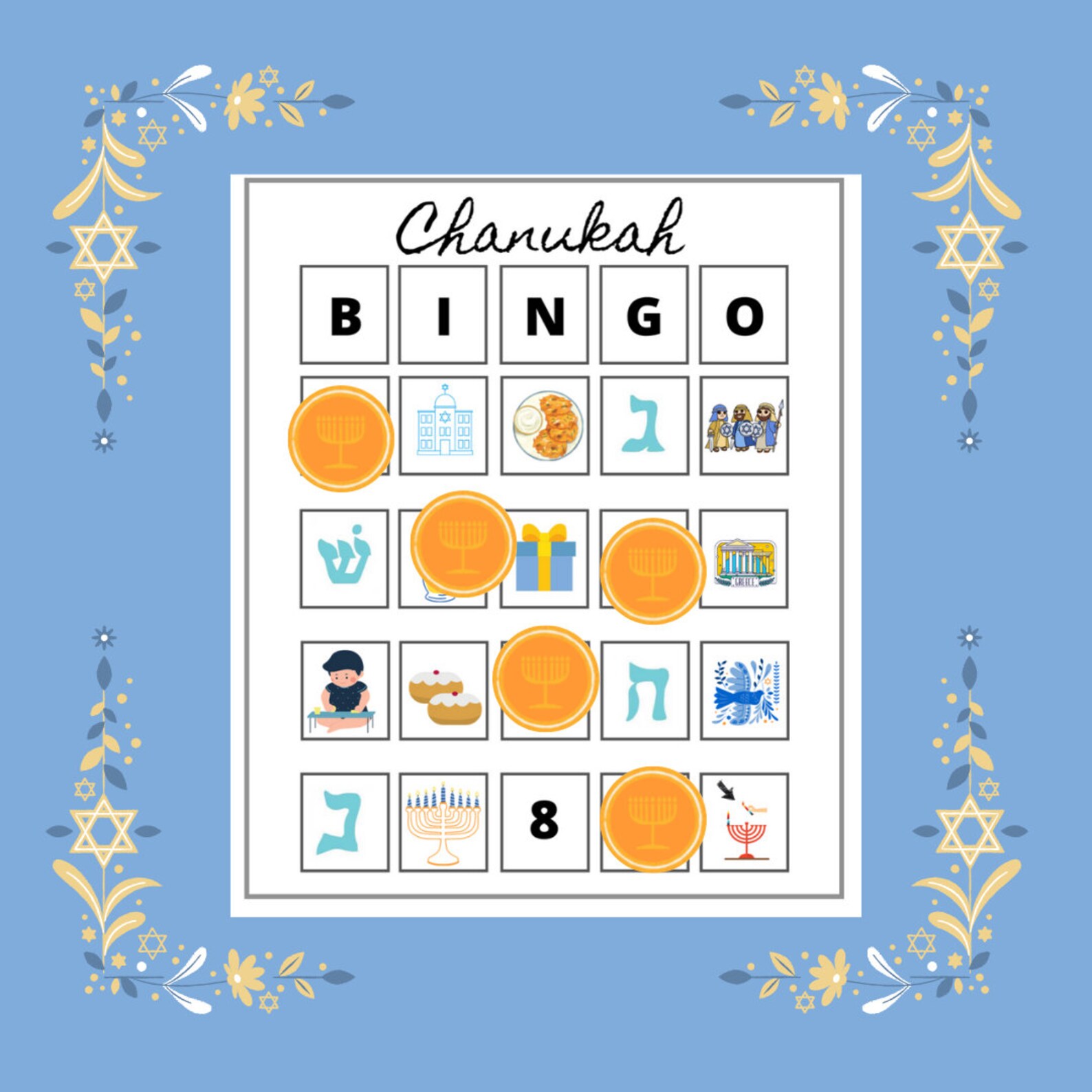 Chanukah Bingo, Hanukah Bingo, Hanukkah Bingo, Chanukah Games, Hanukkah ...