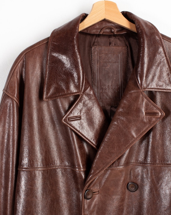 Men's Angelo Litrico Brown Leather Double Breasted Ja… - Gem