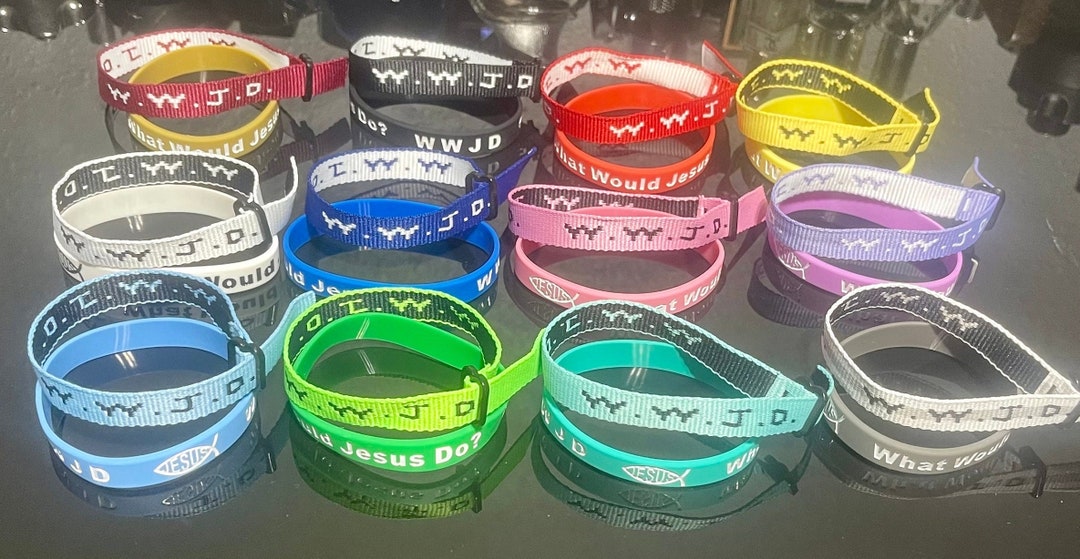 2 WWJD Bracelets 1 Woven & 1 Silicone Wristband Matching / Pairing Sets ...